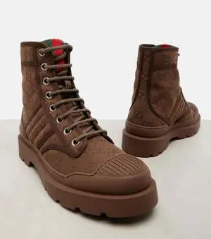 Gucci Gg Canvas Combat Boots - Brown