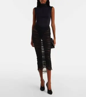 NENSI DOJAKA Sheer Ruched Mesh Midi Skirt