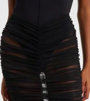 NENSI DOJAKA Sheer Ruched Mesh Midi Skirt