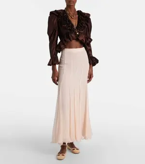 Chloé Pleated Silk Muslin Maxi Skirt
