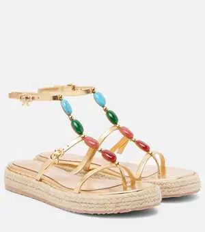 GIANVITO ROSSI Shanti Leather Espadrille Sandals - Gold