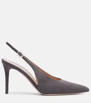 GIANVITO ROSSI Robbie 85 Suede Slingback Pumps - Grey