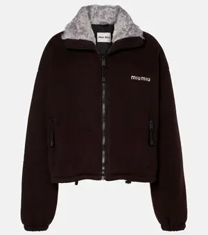 Miu Miu Logo Gabardine Bomber Jacket - Brown