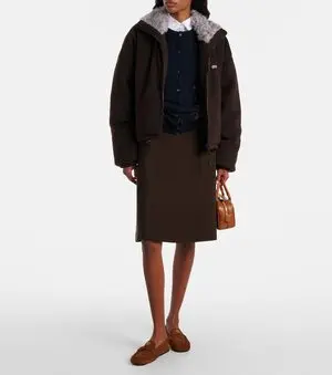 Miu Miu Logo Gabardine Bomber Jacket - Brown