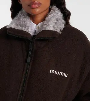 Miu Miu Logo Gabardine Bomber Jacket - Brown