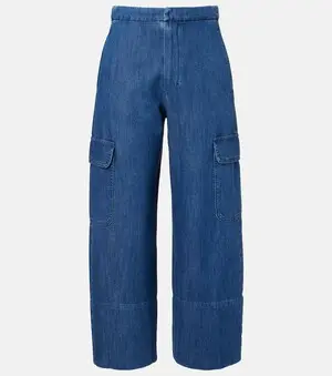 Max Mara Cropped Cotton Cargo Jeans - Blue