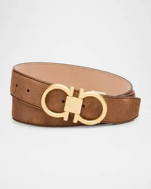 FERRAGAMO Suede Gancini-buckle Belt - Midbrown