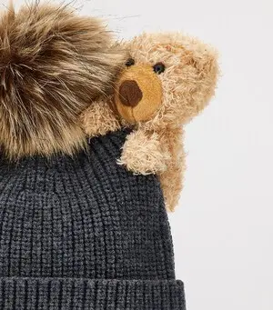 Monnalisa Wool Beanie With Teddy Bear Detail
