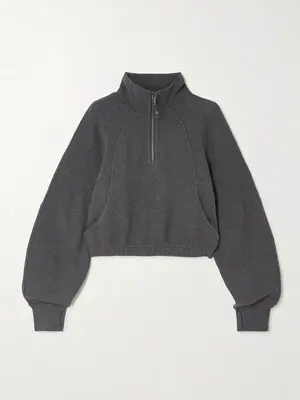 Lululemon Cropped Waffle-knit Half-zip Sweater - Gray