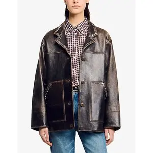 Sandro Oversized Stud-embellished Leather Jacket