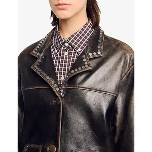 Sandro Oversized Stud-embellished Leather Jacket