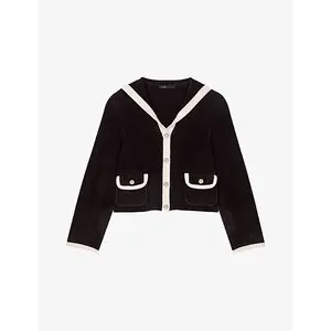 Maje Sailor-collar Button-down Stretch-velvet Cardigan