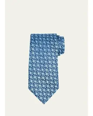 Charvet Wavy Geometric Jacquard Silk Tie Blue