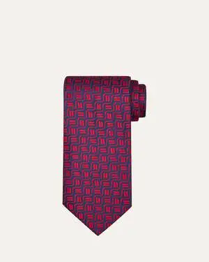 Charvet Wavy Geometric Jacquard Silk Tie Red