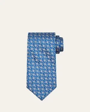 Charvet Wavy Geometric Jacquard Silk Tie Sky