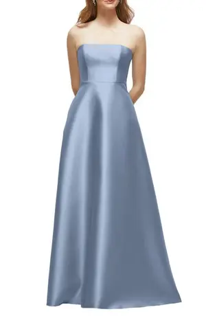 Alfred Sung Strapless Satin Twill Gown - Cloudy