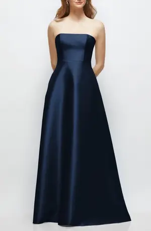 Alfred Sung Strapless Satin Twill Gown - Midnight