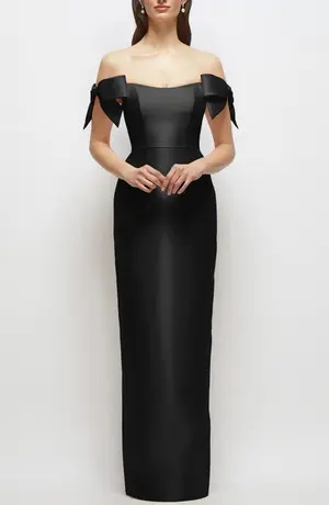 Alfred Sung Off The Shoulder Satin Column Gown - Black