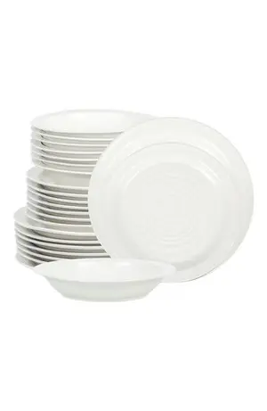STONE + LAIN Orbit Stoneware 24-piece Dinnerware Set With Pasta Bowls - White