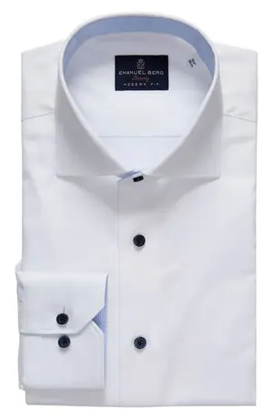 EMANUEL BERG Modern Fit Solid Natural Stretch Yoga Twill Dress Shirt