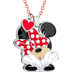 Disney Minnie And Mickey Heart Pendant Necklace - Red/black