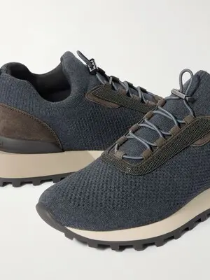 Brunello Cucinelli Bead-embellished Wool-blend Sneakers