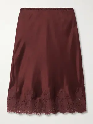 DÔEN Elowette Lace-trimmed Silk-satin Midi Skirt - Burgundy
