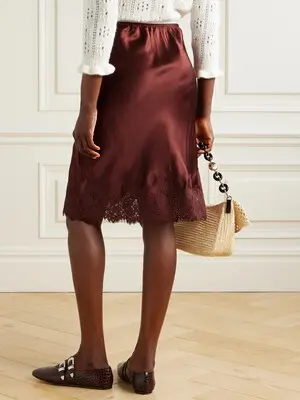 DÔEN Elowette Lace-trimmed Silk-satin Midi Skirt - Burgundy