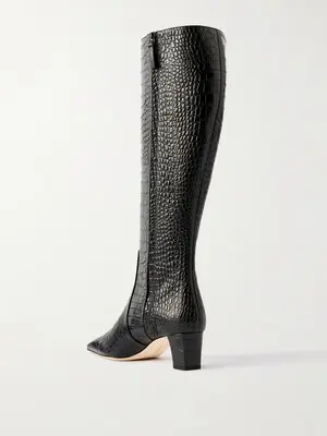 Manolo Blahnik Penelope Knee High Croc-effect Leather Boots