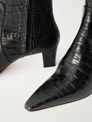 Manolo Blahnik Penelope Knee High Croc-effect Leather Boots