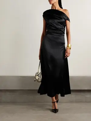 Staud Phare Draped Silk-blend Midi Dress