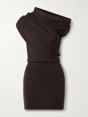 Staud Mabel Off-the-shoulder Draped Wool Mini Dress - Brown