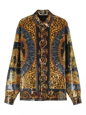 Versace Leopard-print Sequin-embellished Shirt - Brown