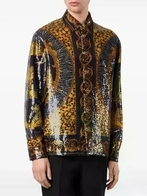 Versace Leopard-print Sequin-embellished Shirt - Brown