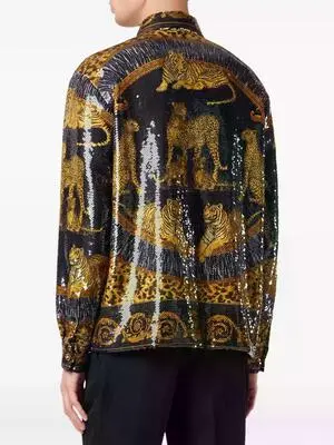 Versace Leopard-print Sequin-embellished Shirt - Brown