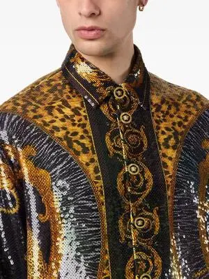 Versace Leopard-print Sequin-embellished Shirt - Brown