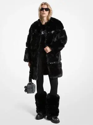 Michael Kors Faux Fur And Patent Leather Coat - Black
