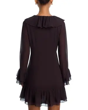 Aqua Ruffle Long Sleeve Mini Dress - Espresso