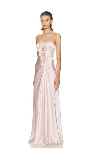 strapless open back dress Hermie Silky Satin Maxi Dress Pink | Wedding Guest Dress | Maxi