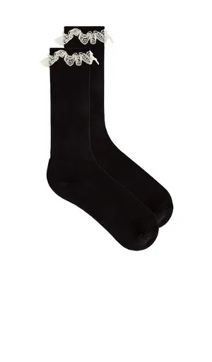 TANNER FLETCHER Lace Trim Crew Socks - Black