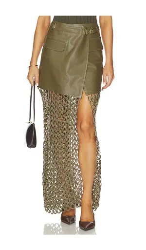 NONCHALANT LABEL Kallan Leather Skirt - Army