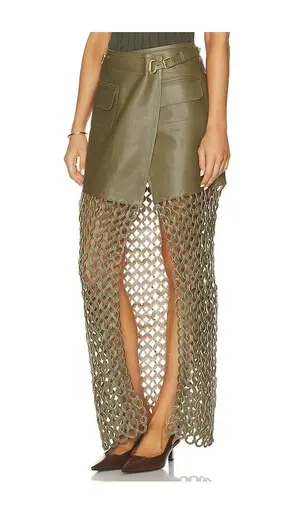 NONCHALANT LABEL Kallan Leather Skirt - Army
