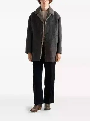 Prada Herringbone Shearling-collar Coat