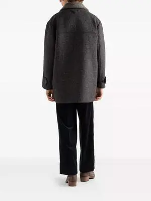 Prada Herringbone Shearling-collar Coat