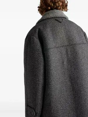 Prada Herringbone Shearling-collar Coat