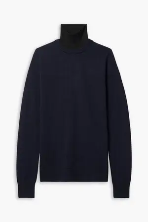 TOTEME Silk-trimmed Two-tone Wool Turtleneck Sweater
