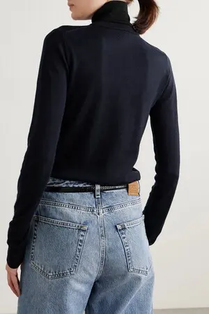 TOTEME Silk-trimmed Two-tone Wool Turtleneck Sweater