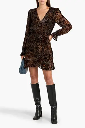 Paige Ysabel Ruffled Leopard-print Devoré-velvet Mini Dress