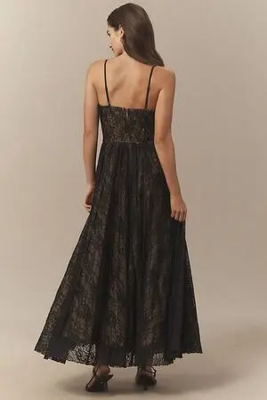 HUTCH Amara Corset Pleated Lace Fit & Flare Midi Dress
