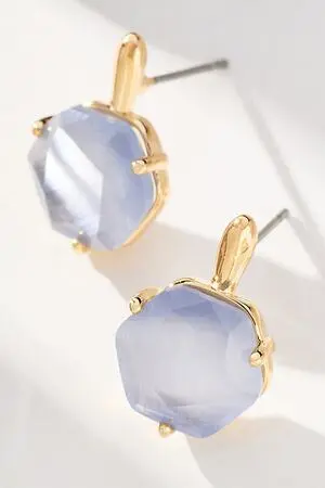 Anthropologie Hexagon Stone Stud Earrings - Denim Cats Eye